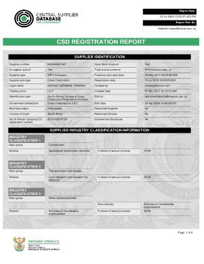 Fillable Online Csd Registration Report Supplier Identification And Compliance Fax Email Print