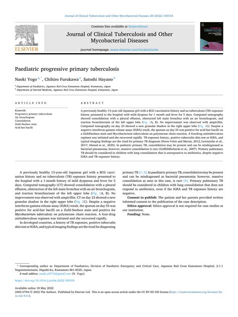 Pdf Paediatric Progressive Primary Tuberculosis