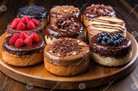 Assorted Cakes With Cream Chocolate And Berries Dessert Assorted