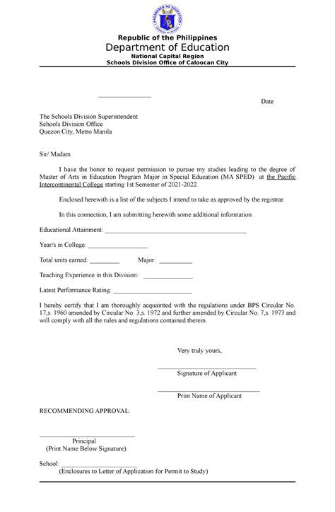 Permit TO Study PIC MA SPED Republic Of The Philippines Department Of