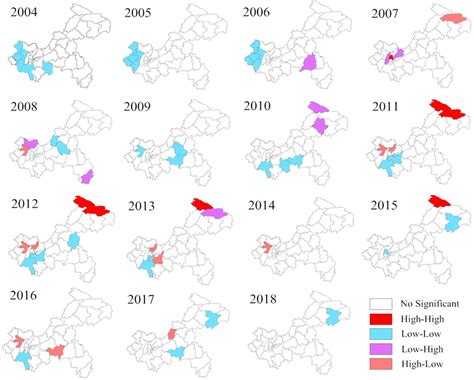 Annual Local Spatial Autocorrelation Of Ahc In Chongqing From 2004 To Download Scientific