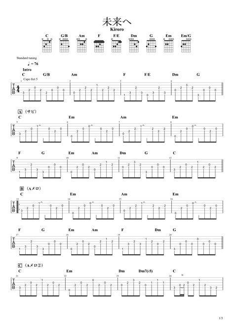 未来へKiroro無料ギターTAB譜簡単アルペジオで弾くアレンジVer Easy Guitar Net