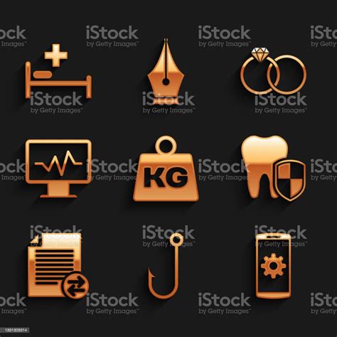 설정 무게 낚시 후크 스마트 폰에 설정 치과 보호 전송 파일 및 심장 사진 아이콘모니터 벡터 Brand Name Smart Phone에 대한 스톡 벡터 아트 및 기타 이미지