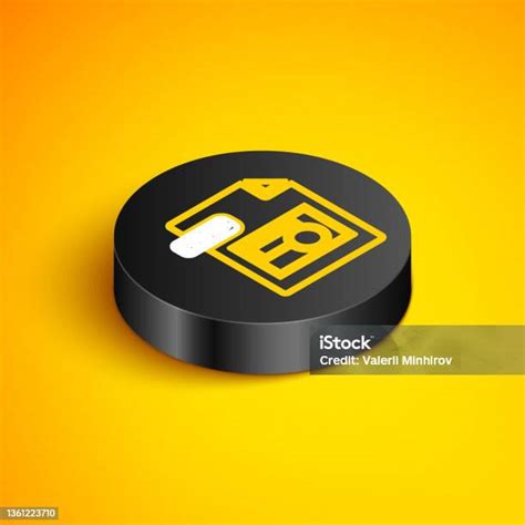 등각선 Bmp 파일 문서입니다 노란색 배경에서 격리된 Bmp 단추 아이콘을 다운로드합니다 Bmp 파일 기호입니다 검은 색 원 버튼 벡터 3차원 형태에 대한 스톡 벡터 아트