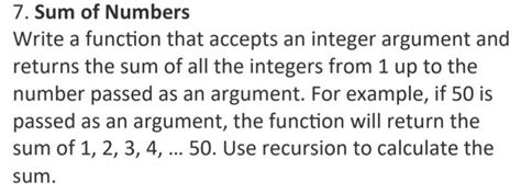 Solved 7 Sum Of Numbers Write A Function That Accepts An