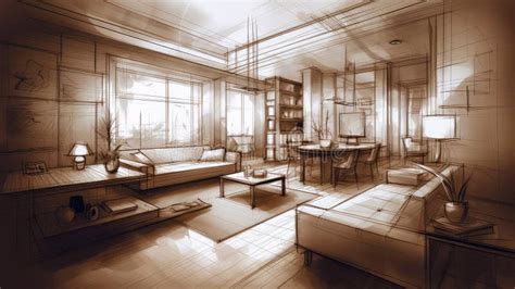 Abstract Sketch Design Of Interior Living Generative Ai Stock