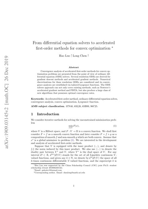 Pdf From Differential Equation Solvers To Accelerated First Order