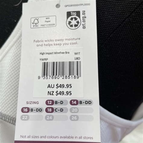 Playtex Sports Bra Size 18 D White With Grey Trim S