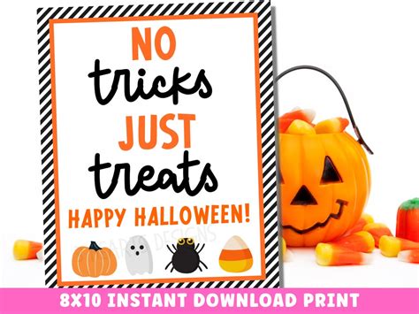 No Tricks Just Treats Sign Halloween Candy Sign Printable Teacher Staff