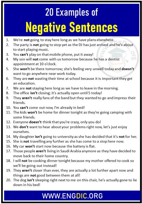 20 Examples Of Negative Sentences Artofit