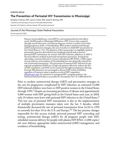 Pdf The Prevention Of Perinatal Hiv Transmission In Mississippi