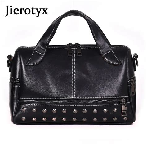 Jierotyx 가죽 디자이너 핸드백 고품질 여성 가방 섹시한 리벳 트렁크 토트 백 스페인어 브랜드 숄더 백 숙녀 대형