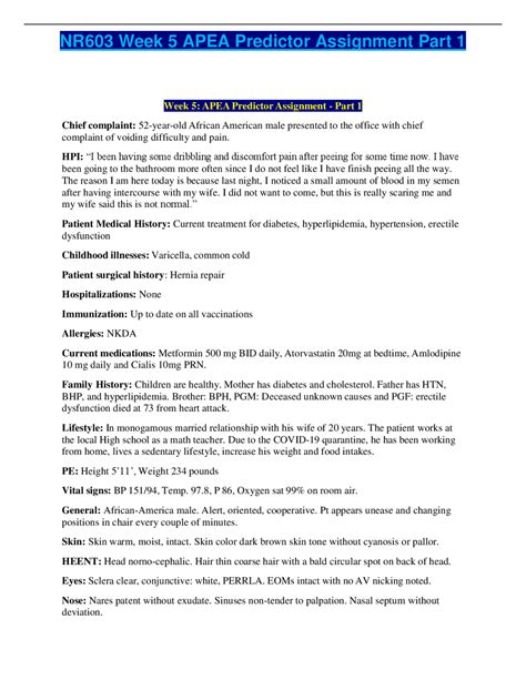 nr603 week 5 apea predictor assignment part 1 graded a exams nursing