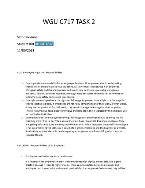 WGU C717 TASK 2 Revision 3 WGU C717 TASK 2 Seth Franzone Babe ID 001401348 1 1 30 A1 3