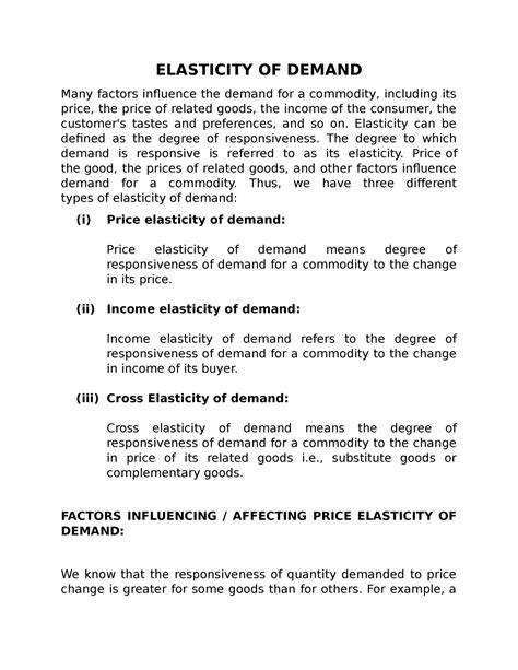 Elasticity OF Demand Lecture Notes 2 ELASTICITY OF DEMAND Many