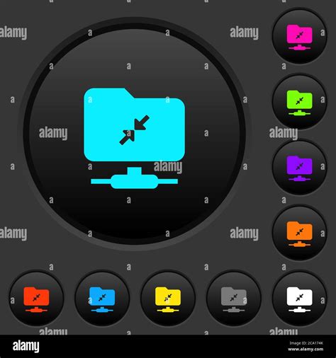 Ftp Compression Dark Push Buttons With Vivid Color Icons On Dark Grey Background Stock Vector