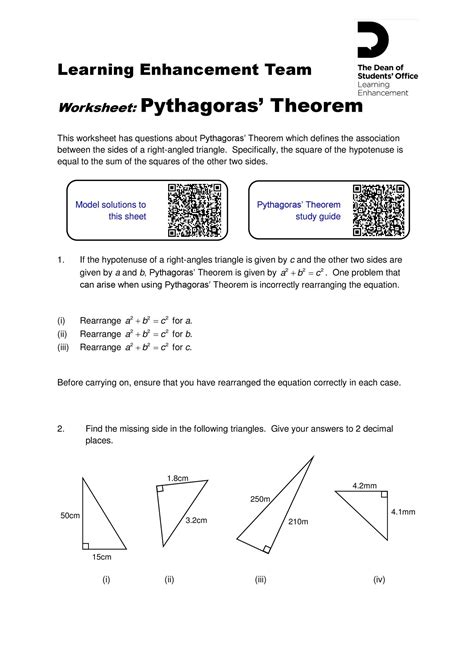 Pythagorean Theorem Worksheet With Answers Word PDF