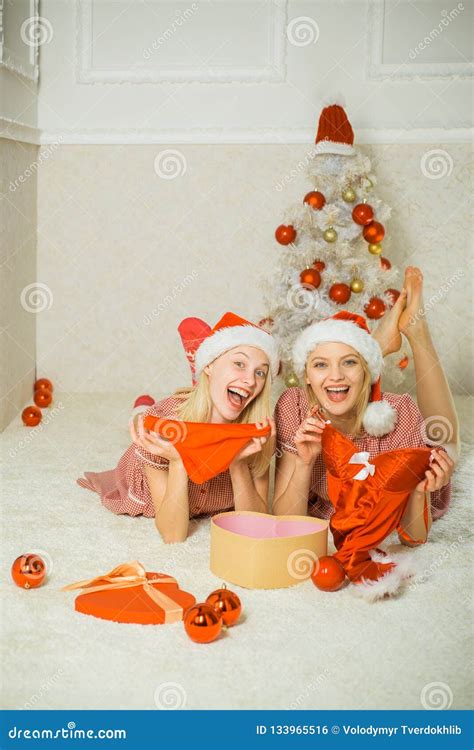 Girls Wearing Santa Claus Clothes Lingerie For Celebrating New Year