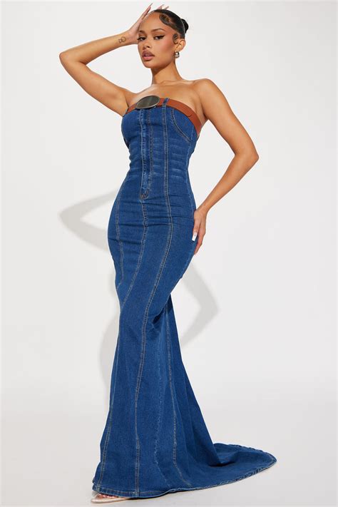Kelly Denim Maxi Dress Medium Wash Fashion Nova