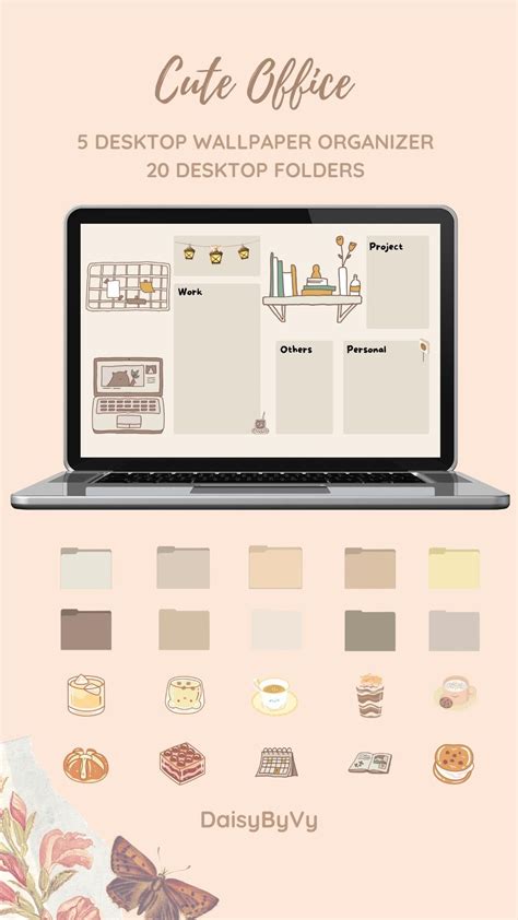 Aesthetic Beige Macbook And Windows Desktop Wallpaper Organizer Cute