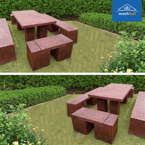 Montri Design โต๊ะปูนสนามลายไม้ขนาดใหญ่ 180x90x70 ภาคเหนือ สีน้ำตาล 2ชุด Thaipick