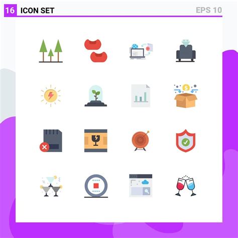 Set Of 16 Vector Flat Colors On Grid For Technology Sun Publish Solar
