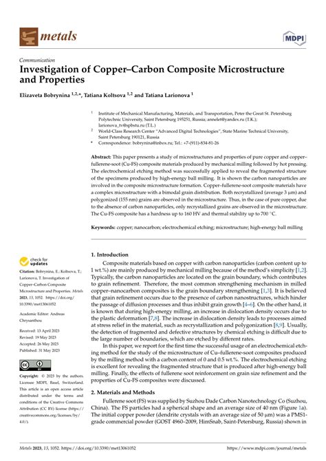 Pdf Investigation Of Coppercarbon Composite Microstructure And