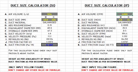 Hvac Duct Calculator Chart