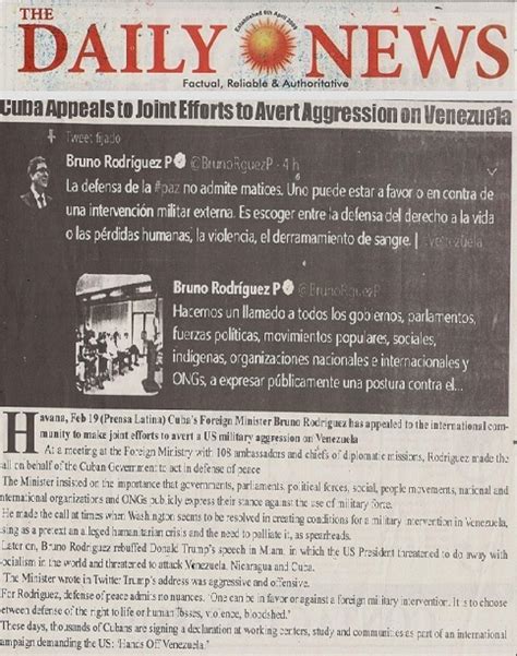 Publica Diario Gambiano Llamado De Canciller Cubano Embajadas Y Consulados De Cuba