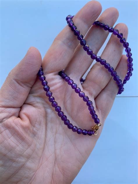 Amethyst Bead Necklace With 14k Gold Clasp 18 Inches Gem
