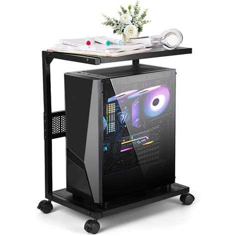 Loghot PC Stand Computer Tower Stand 2 Tier Metal CPU Stand With Locking Caster Wheels Suitable