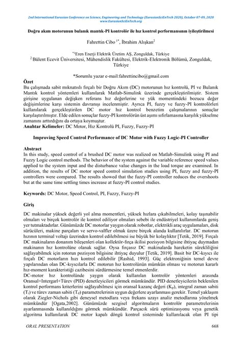 Pdf Improving Speed Control Performance Of Dc Motor With Fuzzy Logic