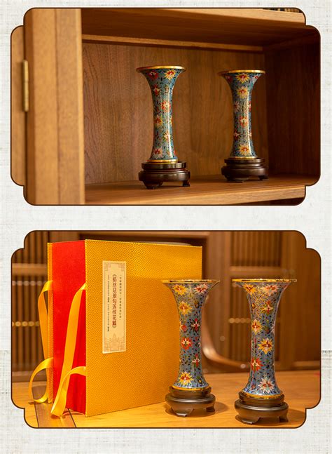 刘永森老师景泰蓝作品掐丝珐琅勾莲纹花觚 家庭办公摆件 文化艺术收藏 哔哩哔哩