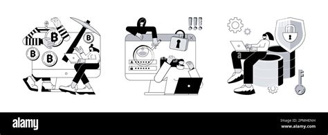 Cyber Crime Abstract Concept Vector Illustration Set Hidden Mining Data Stealing Malware