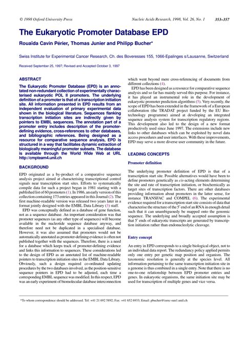 Pdf The Eukaryotic Promoter Database Epd