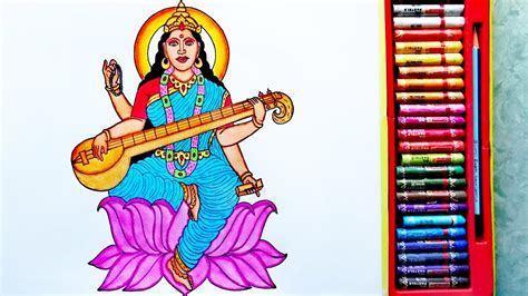 How To Draw Saraswati Mata Step By Step Drawing Of Saraswati Devi