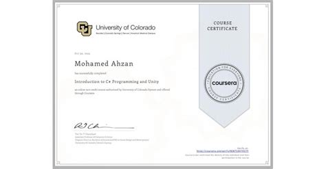 Completion Certificate For Introduction To C Programming And Unity
