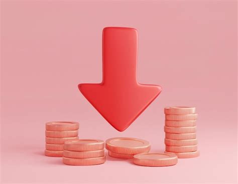 A Red Arrow Points Down At A Stack Of Gold Coins 3D Illustration