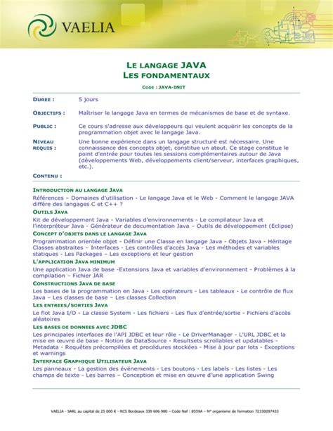 Le Langage Java Les Fondamentaux