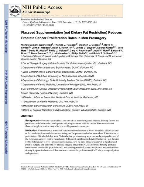 Pdf Flaxseed Supplementation Not Dietary Fat Restriction Reduces Prostate Cancer