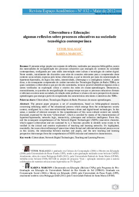 Pdf Cibercultura E Educação Algumas Reflexões Sobre Processos