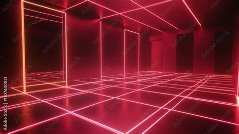 A Neon Digital Room Featuring A Red Laser Grid Cyber Newretrowave 3d Background Complete With