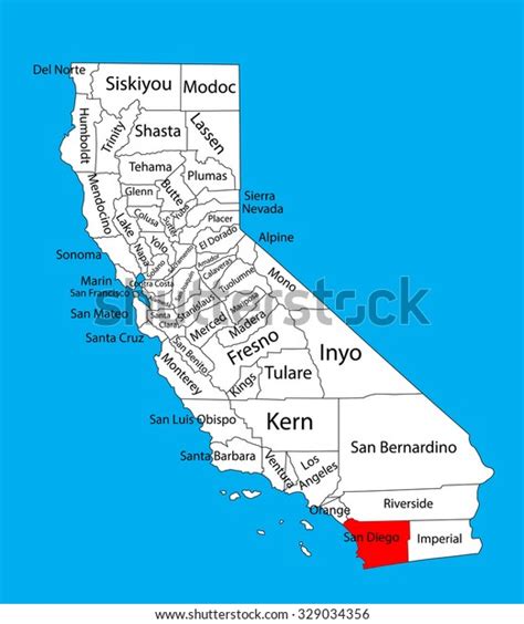 San Diego County California United States Of America Vector Map