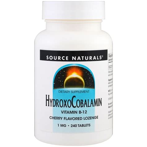 Source Naturals ГидроксоКобаламин витамин B-12 вишневый вкус 1 мг 240 ...