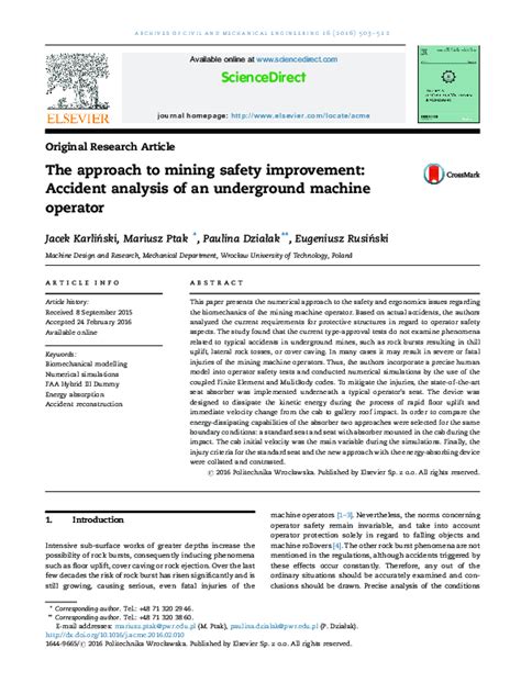 pdf the approach to mining safety improvement accident analysis of