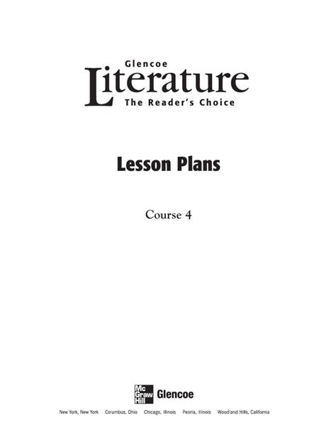 Glencoe Literature Reader S Choice Course 4 Lesson Plans