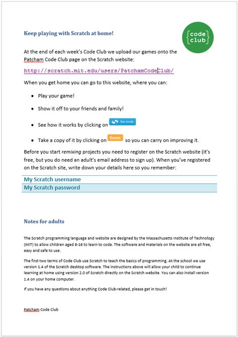 Note For Parents Explaining What Code Club Is Issue