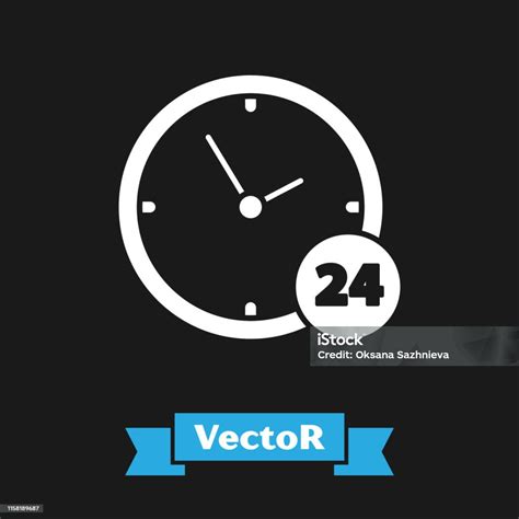 白色時鐘24小時圖示隔離在黑色背景全天循環圖表標24小時服務符號 向量插圖向量圖形及更多24小時營業圖片 24小時營業 一週 互聯網
