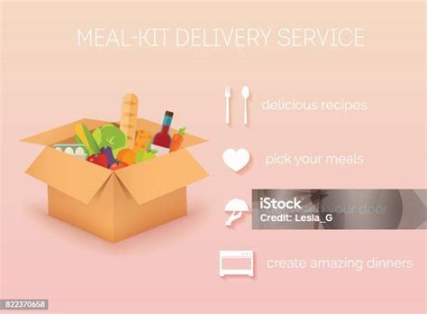 식사 용품 배달 서비스입니다 음식 식료품 배달 전자상거래 온라인 주문 평면 디자인 현대 벡터 일러스트 레이 션 개념입니다 개념에 대한 스톡 벡터 아트 및 기타 이미지