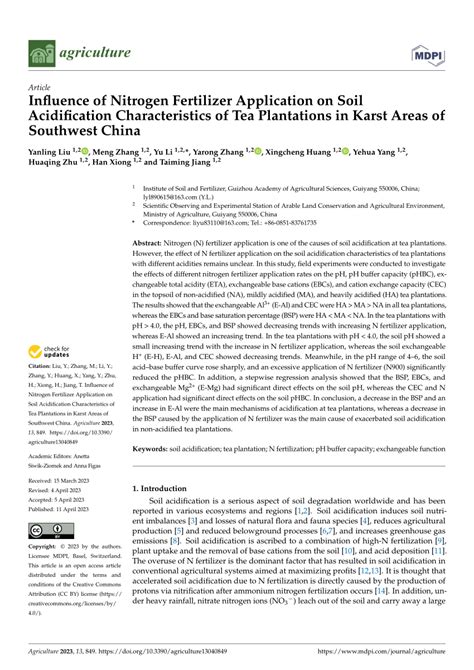 (PDF) Influence of Nitrogen Fertilizer Application on Soil Acidification Characteristics of Tea ...